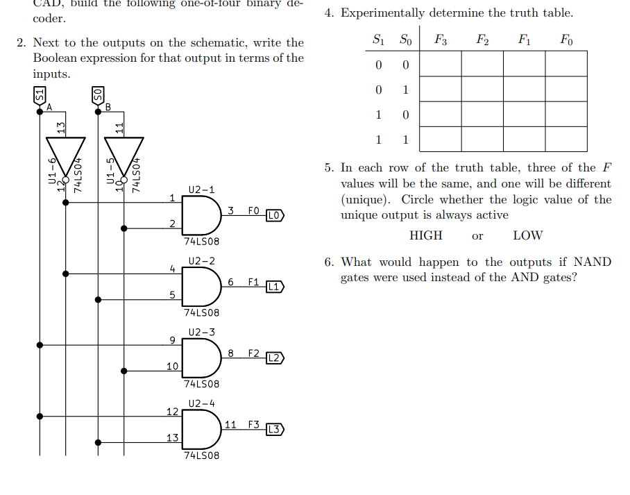 Solved coder. 4. Experimentally determine the truth table. | Chegg.com
