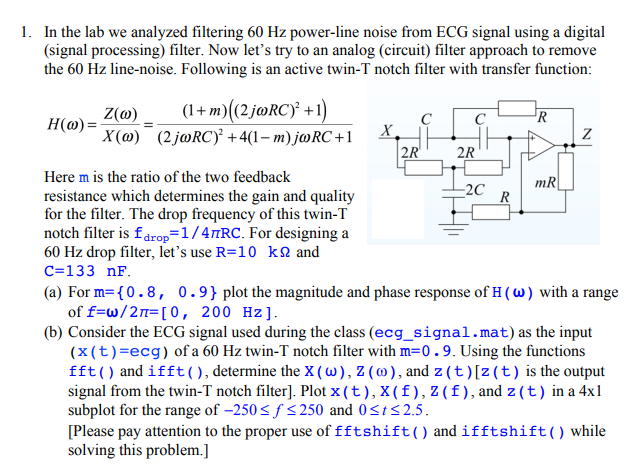 1. In the lab we analyzed filtering 60 Hz power-line | Chegg.com
