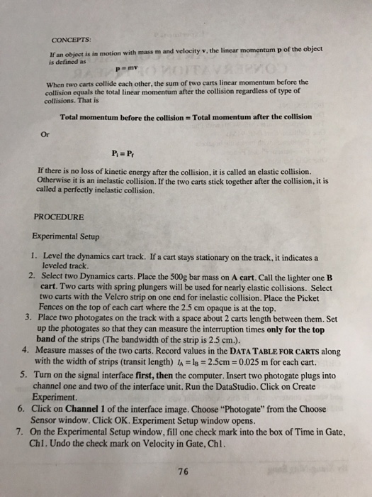 Solved Experiment 9 DYNAMIC CARTS COLLISIONS: CONSERVATION | Chegg.com