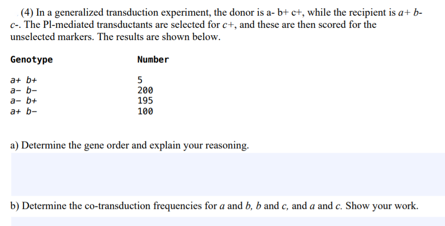 Solved (4) In a generalized transduction experiment, the | Chegg.com
