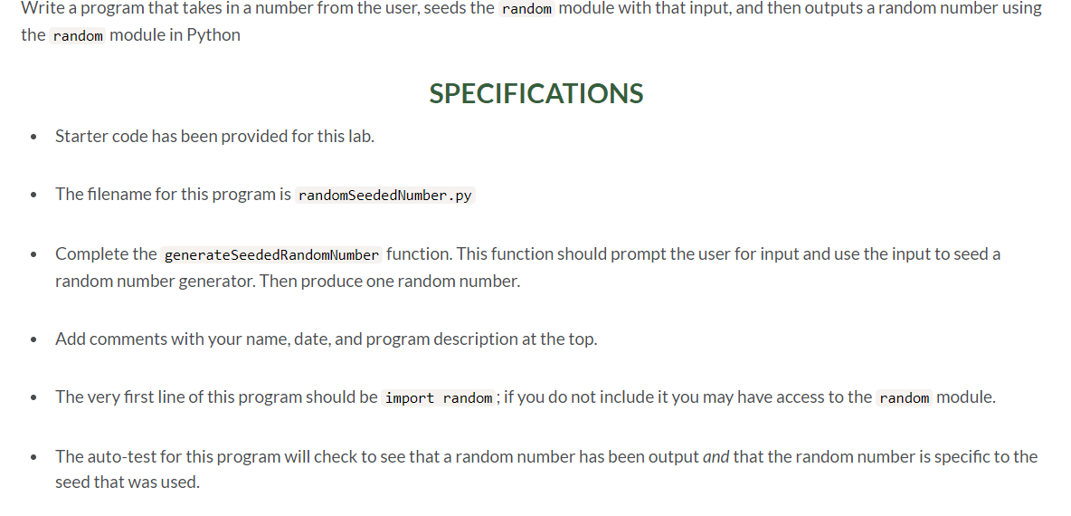 Solved SAMPLE OUTPUT Enter a seed for the random number | Chegg.com