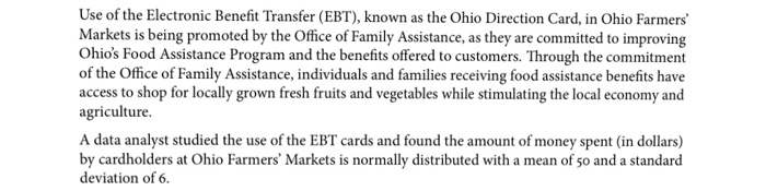 Solved Use of the Electronic Benefit Transfer (EBT), known | Chegg.com