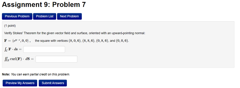 Solved Assignment 9 Problem 7 Previous Problem Problem List