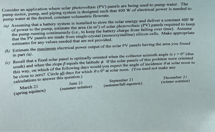 Solved Consider an application where solar photovoltaic (PV) | Chegg.com