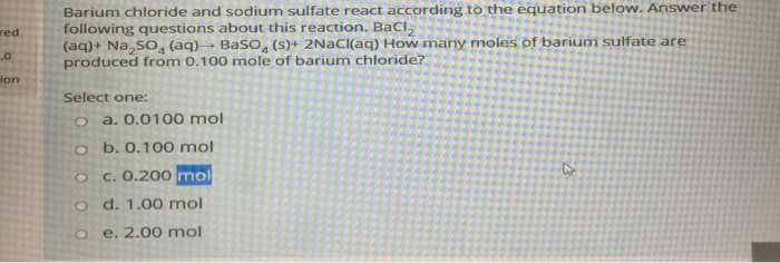 Solved Barium chloride and sodium sulfate react according to | Chegg.com