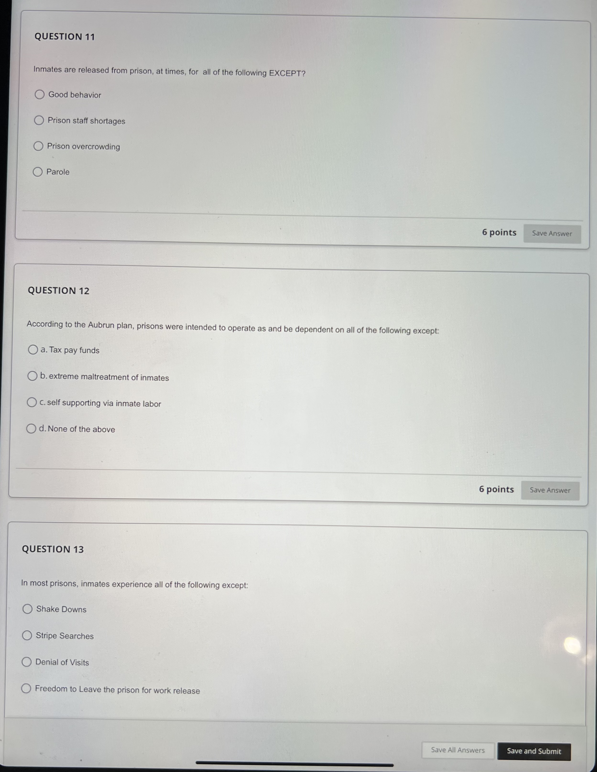 Solved QUESTION 11 Inmates are released from prison, at | Chegg.com