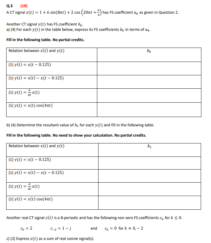 Solved Q.3 (10) A CT signal x(t)=1+6sin(8πt)+2cos(20πt+4π) | Chegg.com