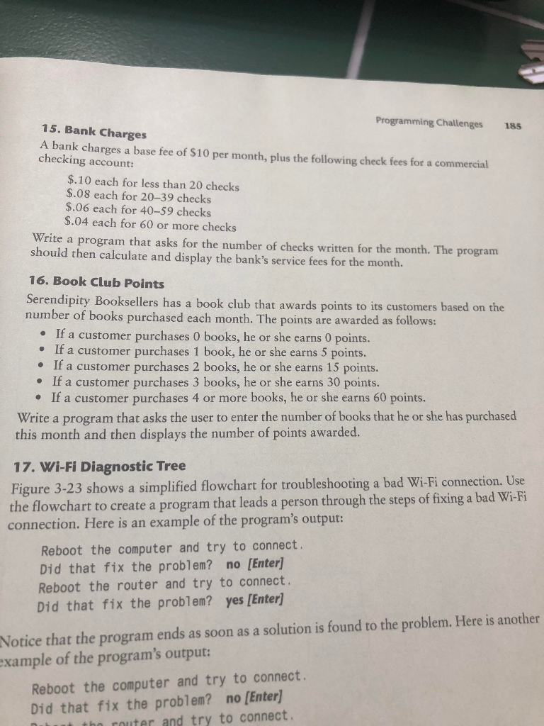 Solved Programming Challenges 185 15. Bank Charges A bank | Chegg.com