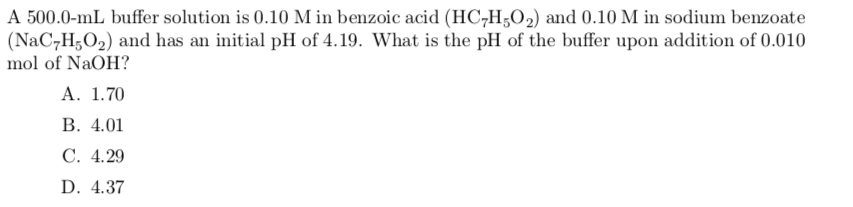 Solved A 500.0-mL buffer solution is 0.10 M in benzoic acid | Chegg.com