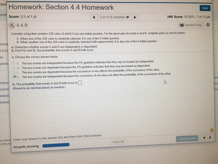 Solved eHomework: Section 4.4 Homework ange Score: 0.5 of 1 | Chegg.com