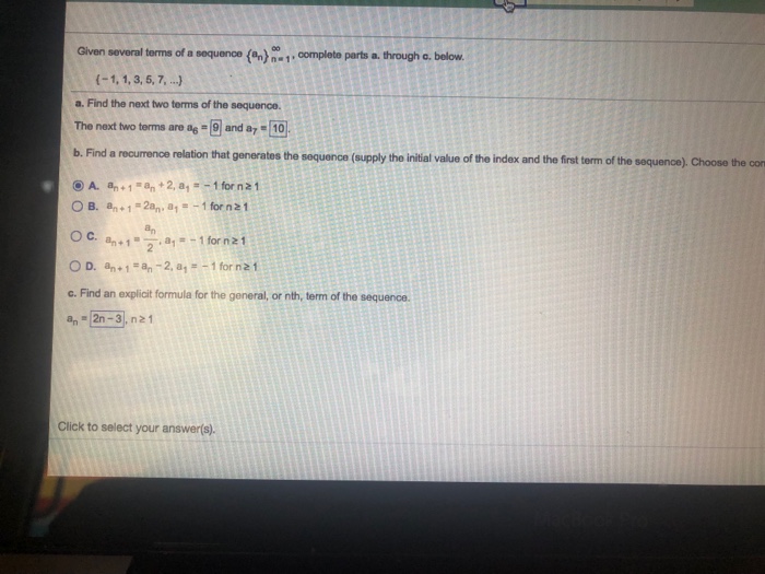 Solved Given several terms of a sequence {an)%,.completo | Chegg.com