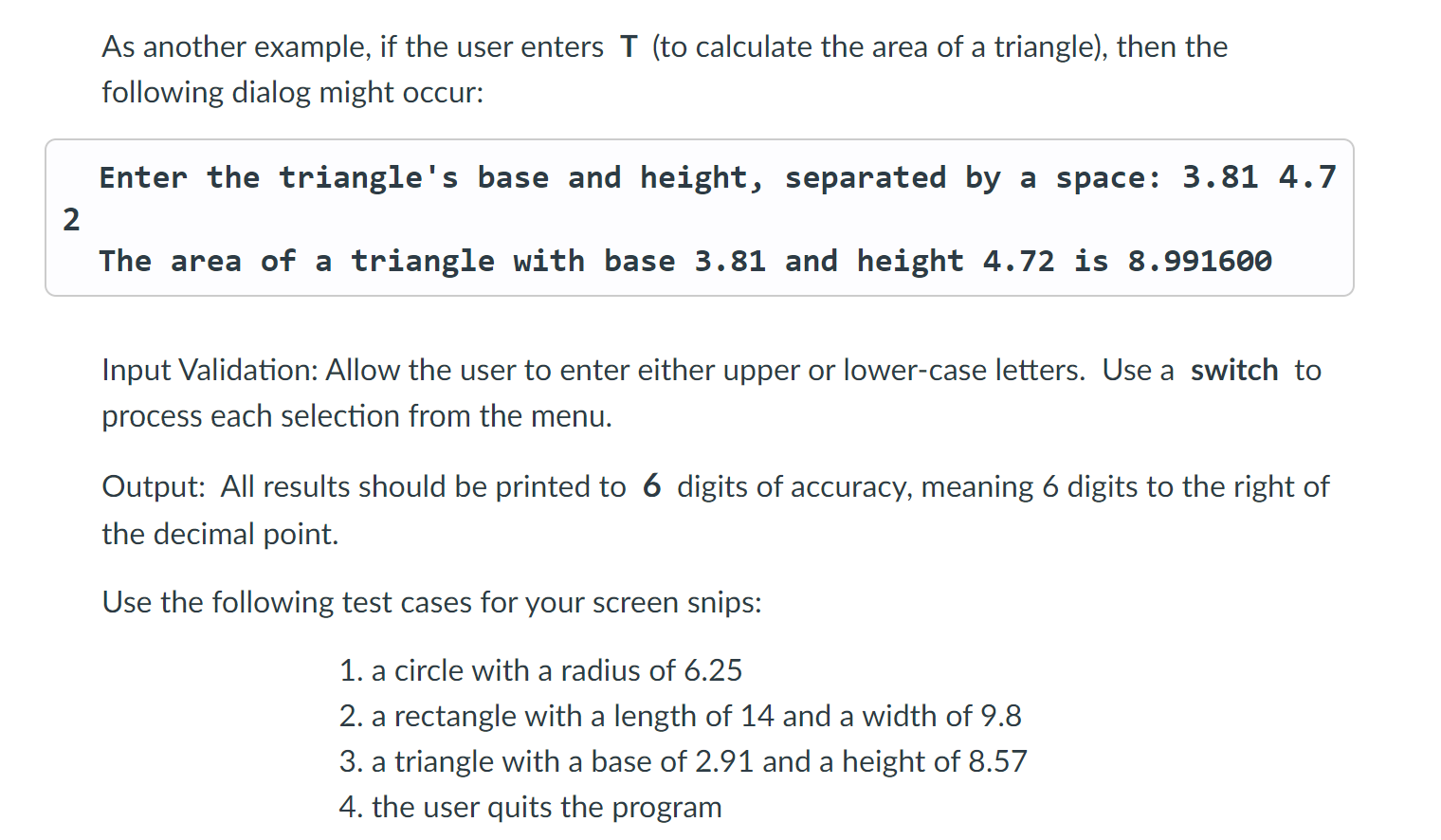Solved Write a program that displays a menu to the user | Chegg.com