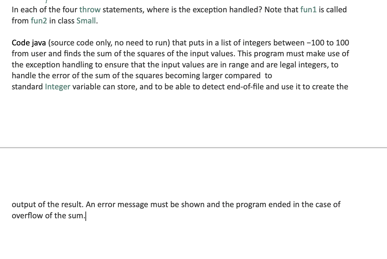 Solved In each of the four throw statements, where is the | Chegg.com