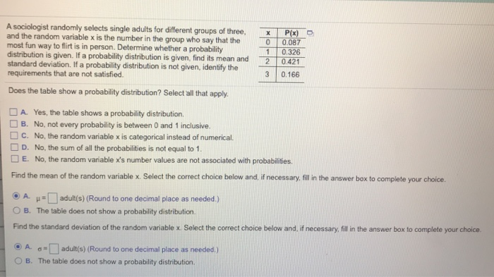 Solved A sociologist randomly selects single adults for | Chegg.com