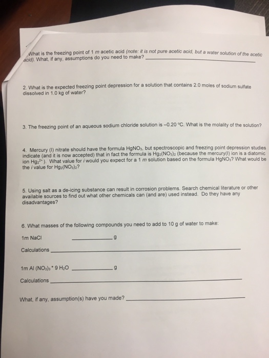 Solved Pre-Lab Questions: Freezing Point Depression Lab | Chegg.com Solved Pre-Lab Questions: Freezing Point Depression Lab | Chegg.com