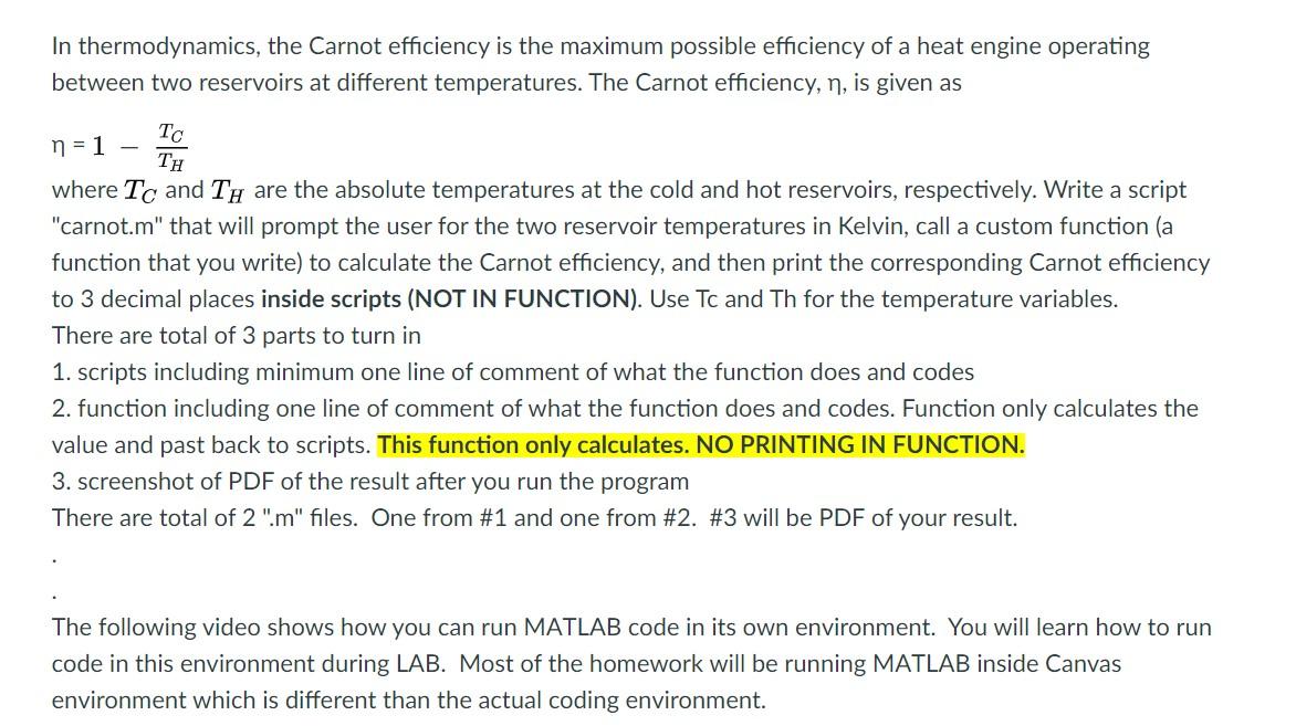 Solved In thermodynamics, the Carnot efficiency is the | Chegg.com