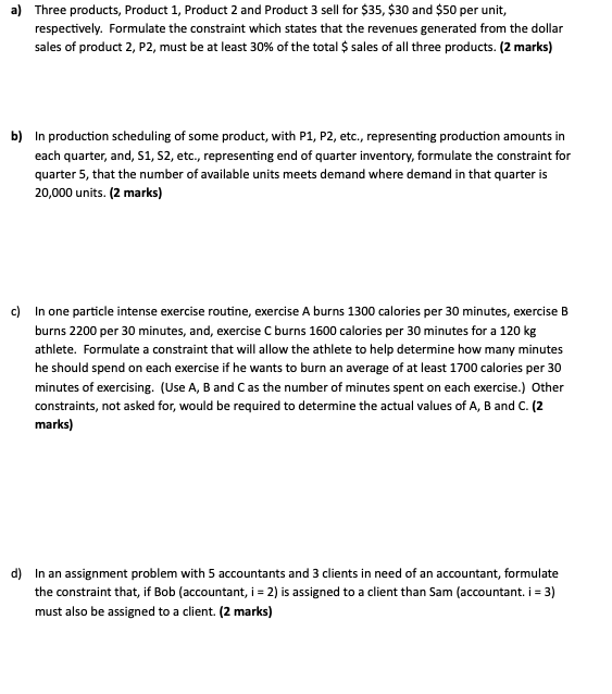 Solved a) Three products, Product 1, Product 2 and Product 3 | Chegg.com