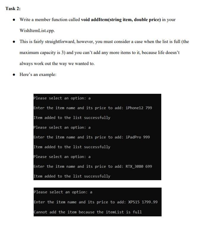 Solved Task 2: • Write a member function called void | Chegg.com