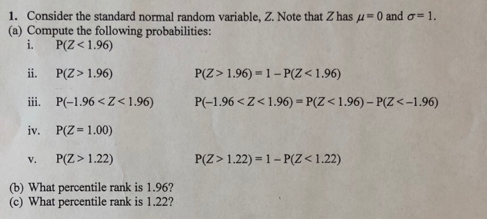 Solved 1. Consider the standard normal random variable, Z. | Chegg.com