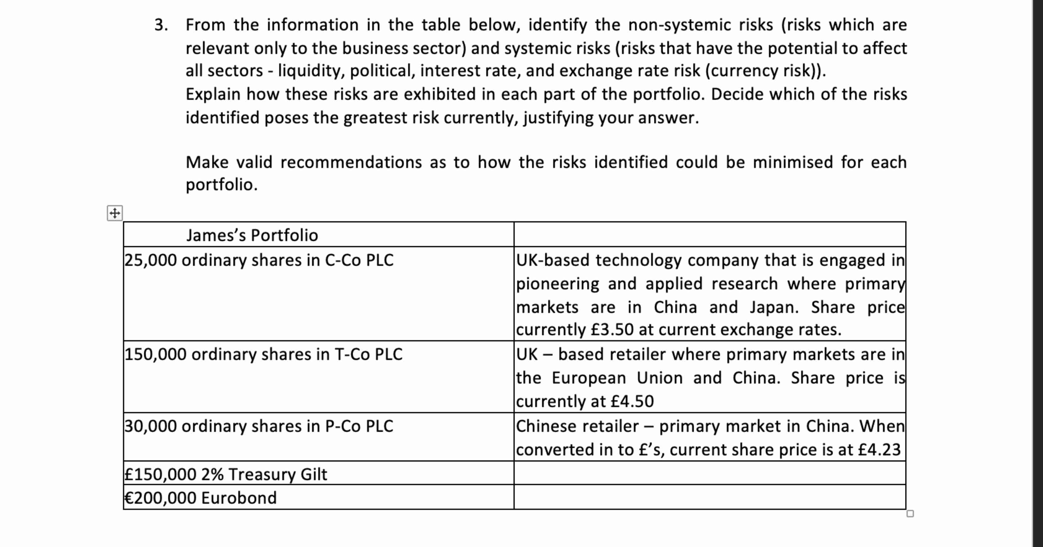 Solved From the information in the table below, identify the | Chegg.com