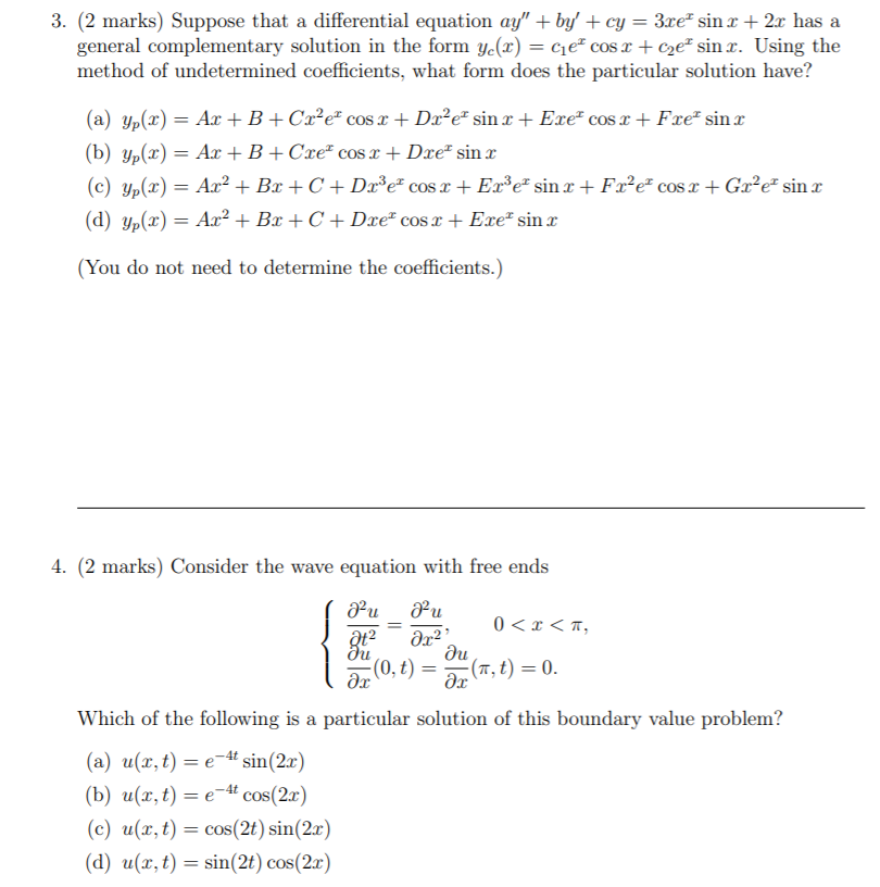 Solved 3. (2 marks) Suppose that a differential equation ay" | Chegg.com