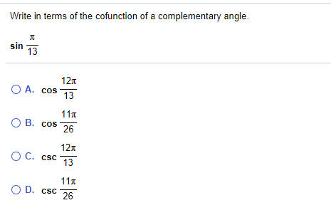 Solved Write in terms of the cofunction of a complementary | Chegg.com