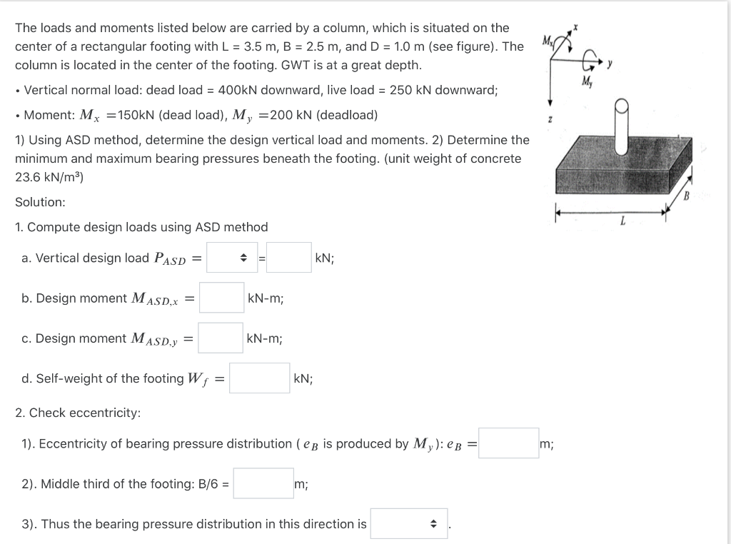 Solved The loads and moments listed below are carried by a | Chegg.com