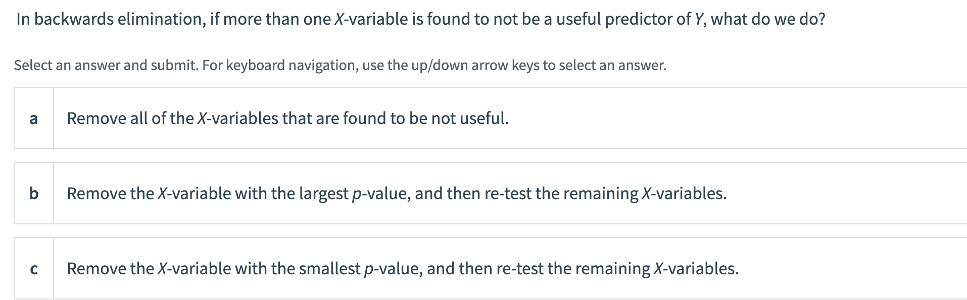 Solved In backwards elimination, if more than one X-variable | Chegg.com
