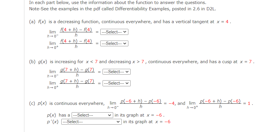 Solved In each part below, use the information about the | Chegg.com