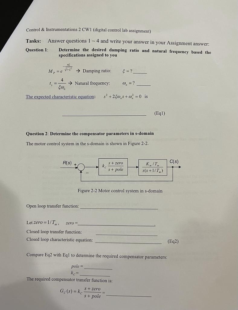 Solved Control & Instrumentations 2 CW1 (digital control lab | Chegg.com