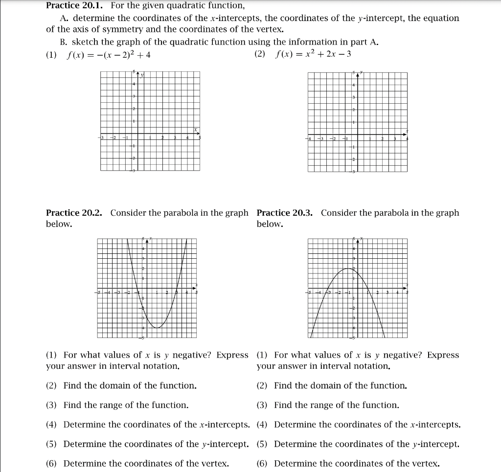 Solved Practice 20.1. For the given quadratic function, A. | Chegg.com