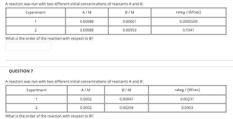 Solved A reaction was run with two different initial | Chegg.com