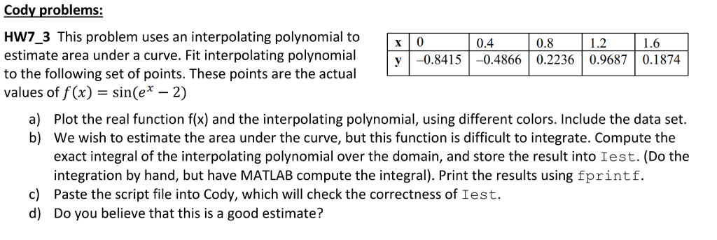 Solved Cody problems: HW7_3 This problem uses an | Chegg.com