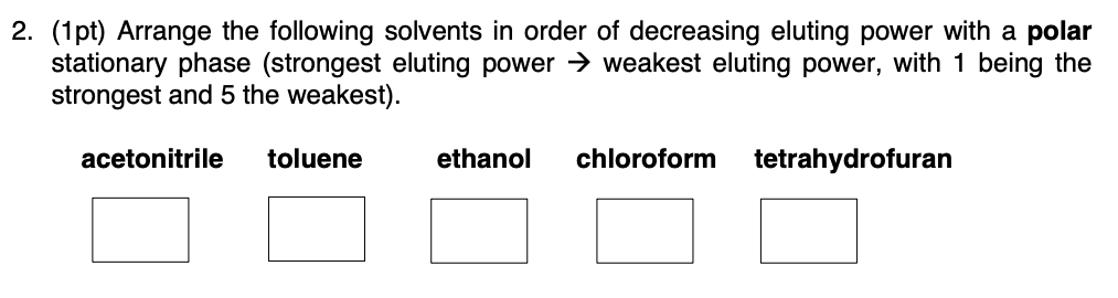 Solved Arrange the following solvents in order of decreasing | Chegg.com
