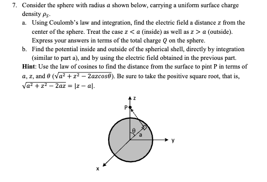 Solved 7. Consider the sphere with radius a shown below, | Chegg.com