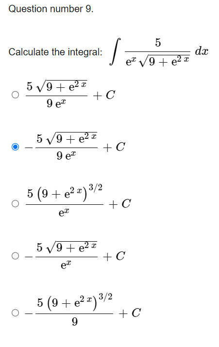 Solved Question number 9.Calculate the integral: | Chegg.com