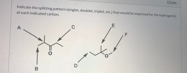 Solved 12 pts Indicate the splitting pattern (singlet, | Chegg.com