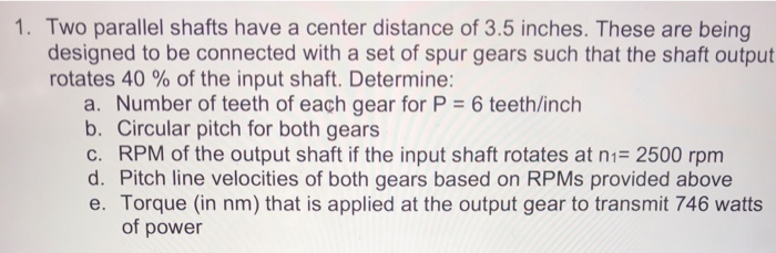 Solved 1. Two parallel shafts have a center distance of 3.5 | Chegg.com