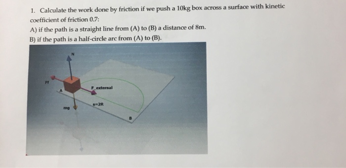 Solved 1. Calculate the work done by friction if we push a | Chegg.com