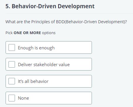 Solved 5. Behavior-Driven Development What are the | Chegg.com