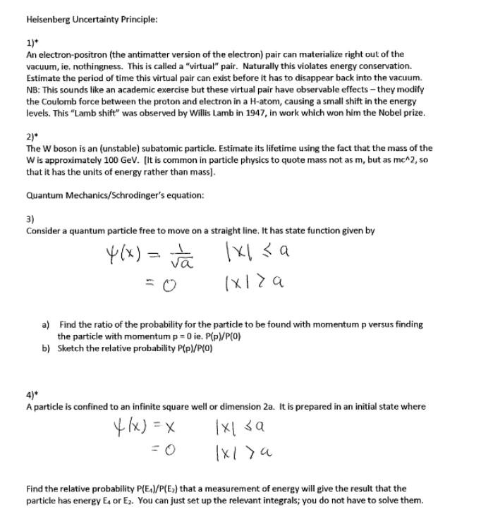 Solved Heisenberg Uncertainty Principle: 1) An | Chegg.com