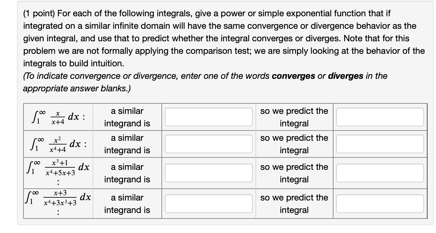 Solved (1 point) For each of the following integrals, give a | Chegg.com