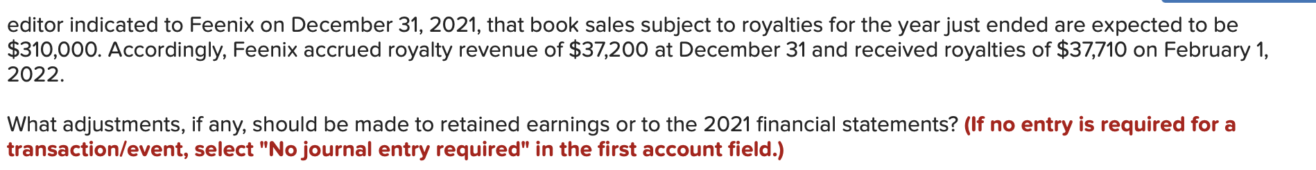 Solved editor indicated to Feenix on December 31, 2021, that | Chegg.com