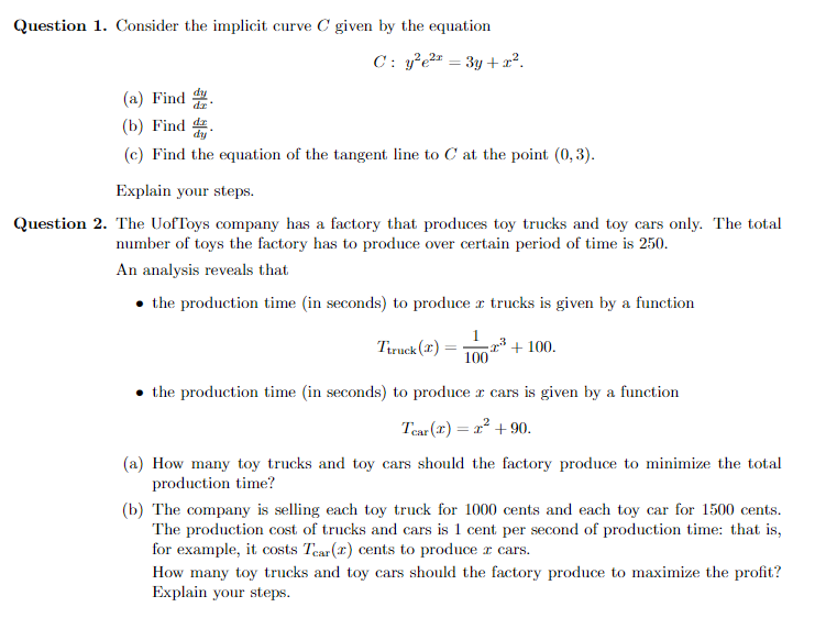 Solved Question 1. Consider the implicit curve C given by | Chegg.com