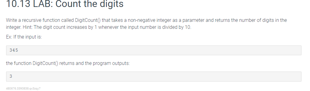 Solved Write A Recursive Function Called Digitcount That