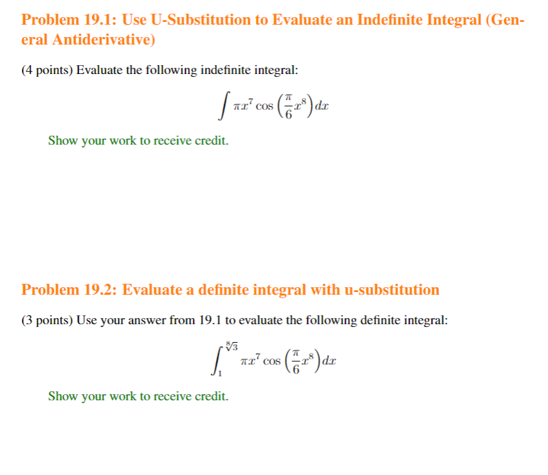 Solved Problem 19.1: Use U-Substitution to Evaluate an | Chegg.com