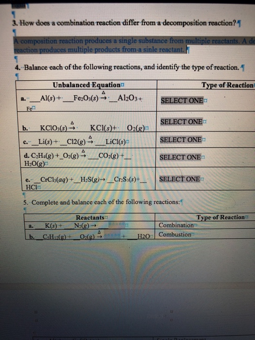 Solved 3. How does a combination reaction differ from a | Chegg.com