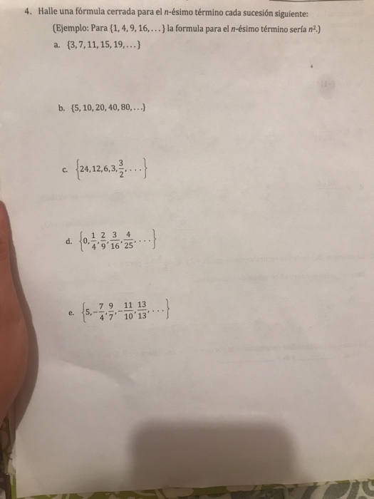 Solved 4. Halle una fórmula cerrada para el n-ésimo término | Chegg.com