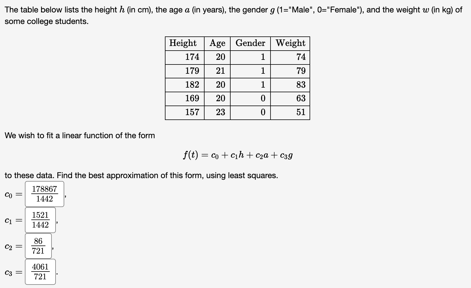 Solved The table below lists the height h (in cm ), the age | Chegg.com