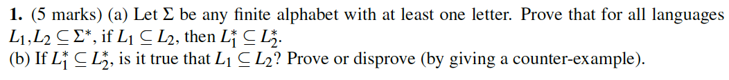 Solved 1. (5 marks) (a) Let Σ be any finite alphabet with at | Chegg.com